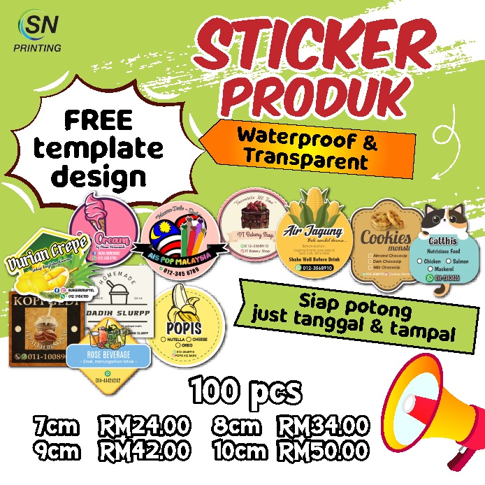 [100 - 300 pcs] Label Sticker Harga Kilang Waterproof/transparent saiz ...