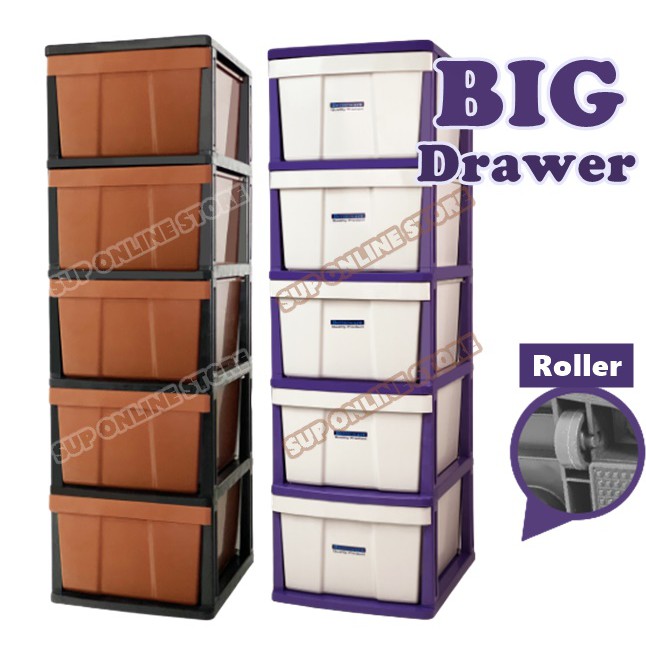 5 Tier Plastic Drawer with Roller / Cabinet Storage Cabinet / Cloth ...