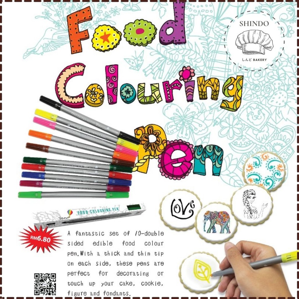 [HALAL] Food Coloring Colouring Pen Double Sided (100% Edible Ink ...