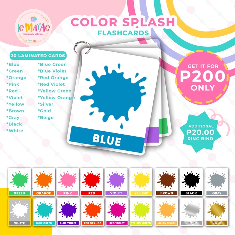 COLORS SPLASH COMPLETE Laminated Flashcards Educational Toys Kids ...