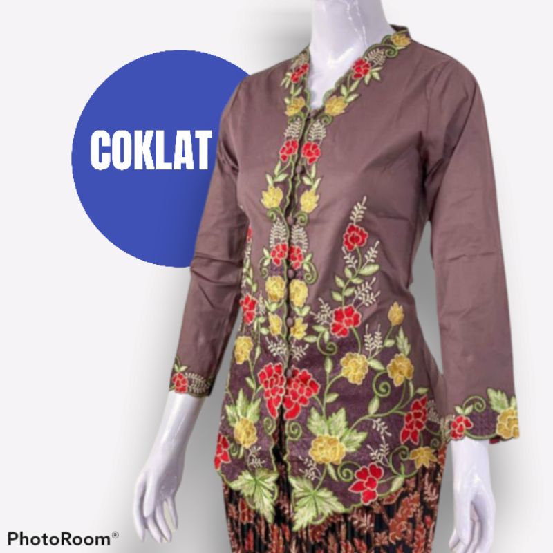 Encim kebaya embroidered with colorful flowers || Long sleeves ...