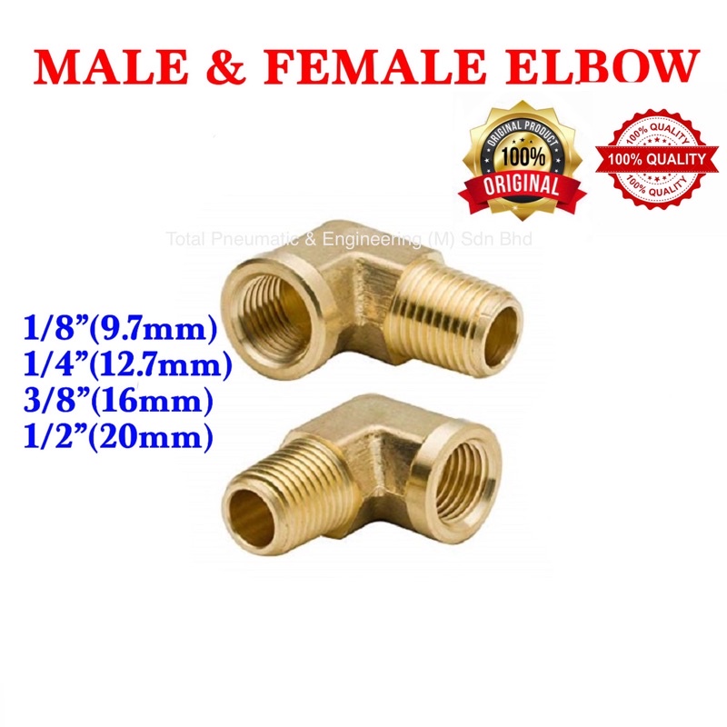 Brass Male & Female Elbow 1/8” 1/4” 3/8” 1/2” Fitting Female Male ...