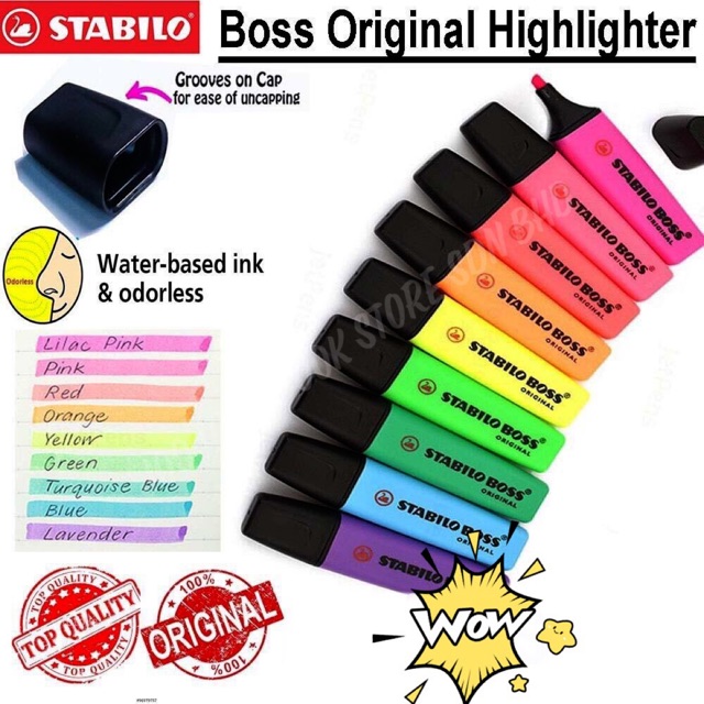 JOO HUAT Stabilo Boss Original Highlight Pen 70 Fluoracent Colour Note Book Highlighter | Shopee ...