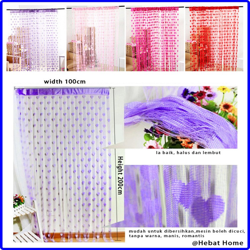 Love Heart String Window Door Divider Sheer Day Curtain/Langsir Cantik ...