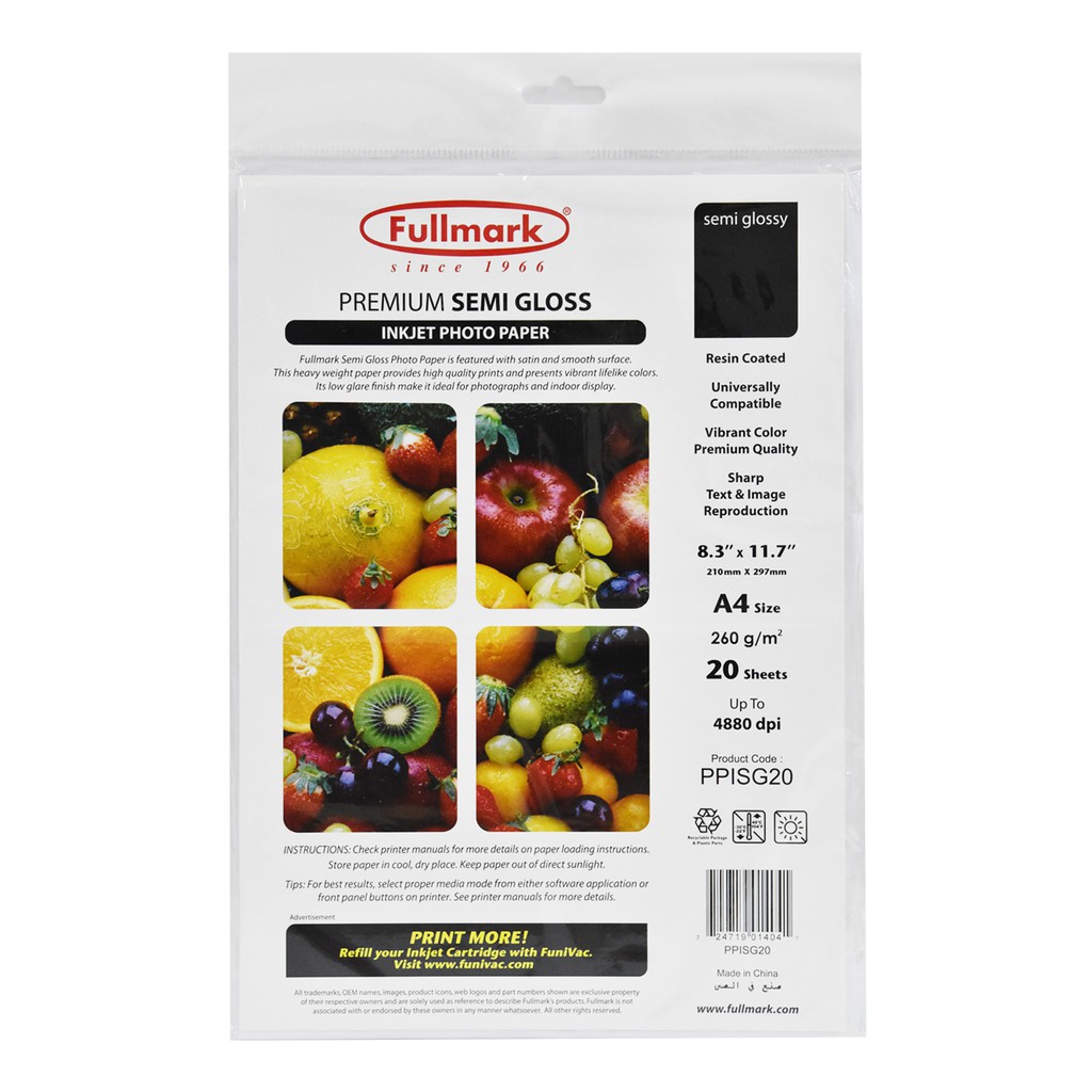Fullmark A4 Semi Gloss Photo Paper Premium Inkjet 260gsm - 20 sheets ...