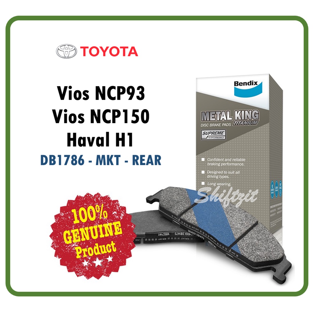 Original Bendix DB1786MKT Rear Brake Pad - Toyota Vios NCP93/ NCP150 ...
