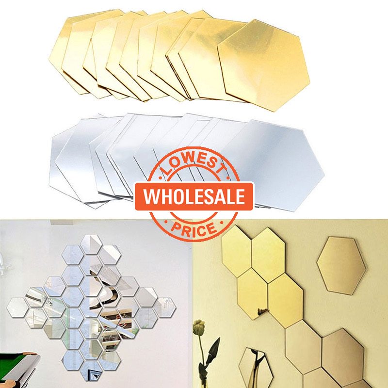 [ Wholesale Prices ] 1pcs 3d Hexagon Acrylic Mirror Wall Stickers Diy