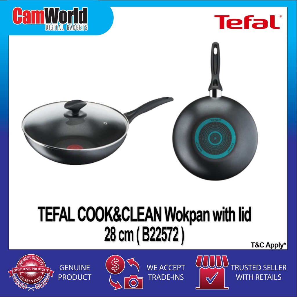 TEFAL COOK&CLEAN Wokpan with lid 28 cm ( B22572 ) | Shopee Malaysia