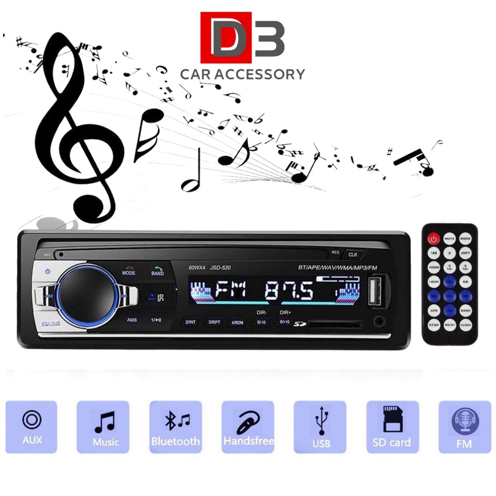 Car MP3 Player Bluetooth 1 Din Car In-Dash Stereo Audio FM aux Unit MP3 ...