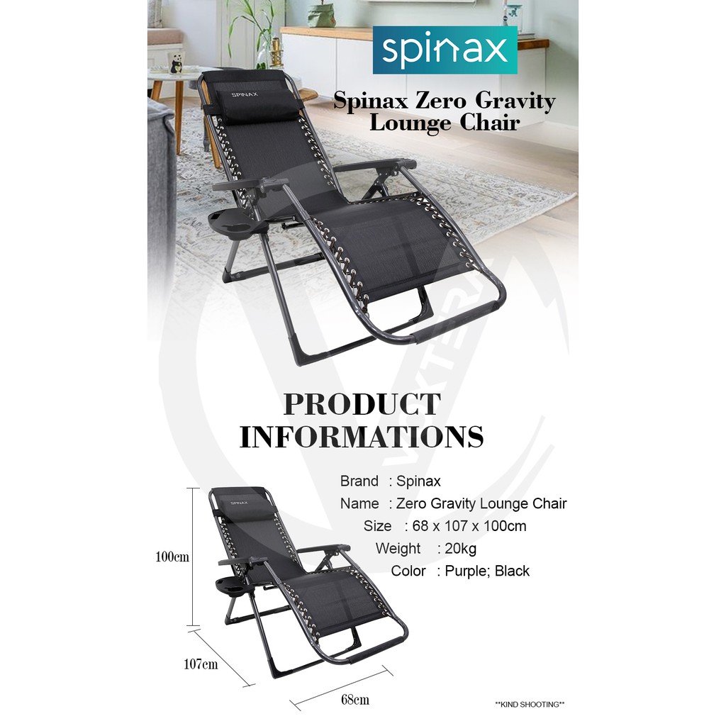 Spinax Zero Gravity Chair Foldable Lounge Chair with Trail Holder Lazy Chair Shopee Malaysia