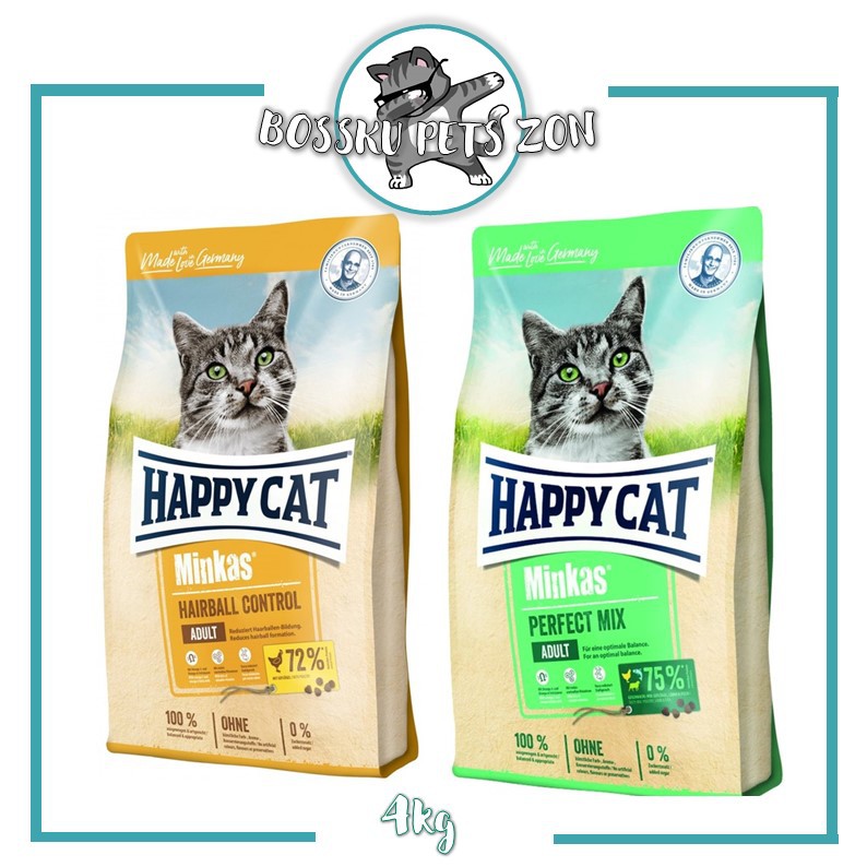 Happy Cat Cat Dry Food 4kg - (Happy Cat Minkas Perfect Mix, Hairball ...