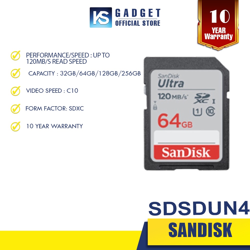 SanDisk Ultra SD Memory Card SDXC Class 10 For DSLR Camera (32GB/64GB/128GB/256GB / 120MB/S ...