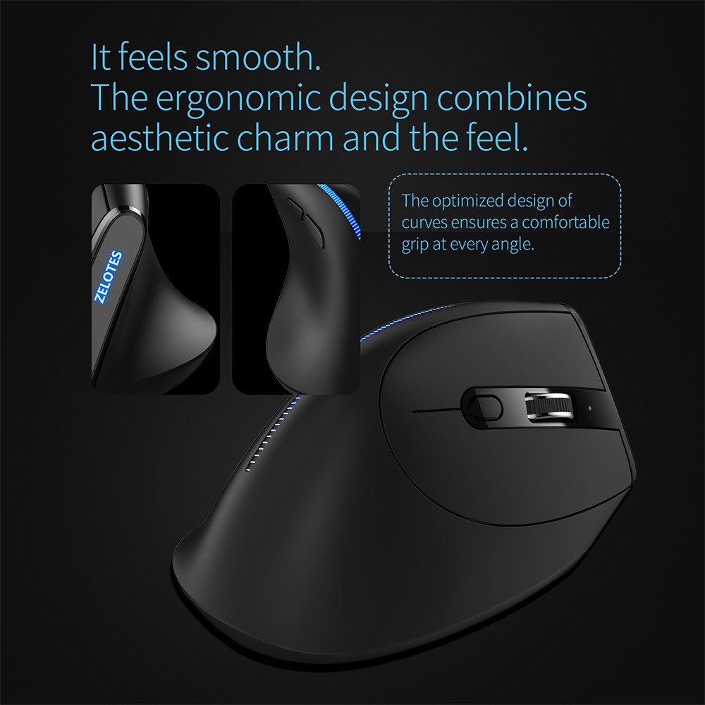 VICTSING F36A Vertical Ergonomic 2.4G Wireless Mouse 3-gear DPI LED ...