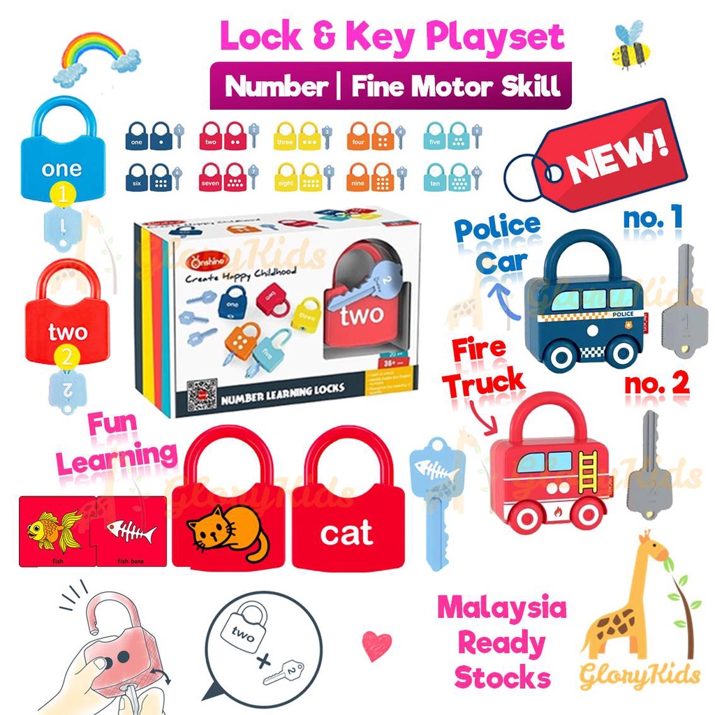 Alphabet Number Learning Locks & Keys Toys Montessori Early Educational ...