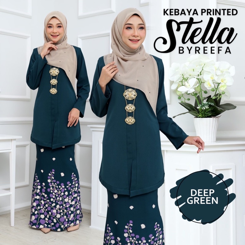 KEBAYA STELLA BAJU PLAIN KAIN BERCORAK BAJU RAYA AIDILFITRI | Shopee ...