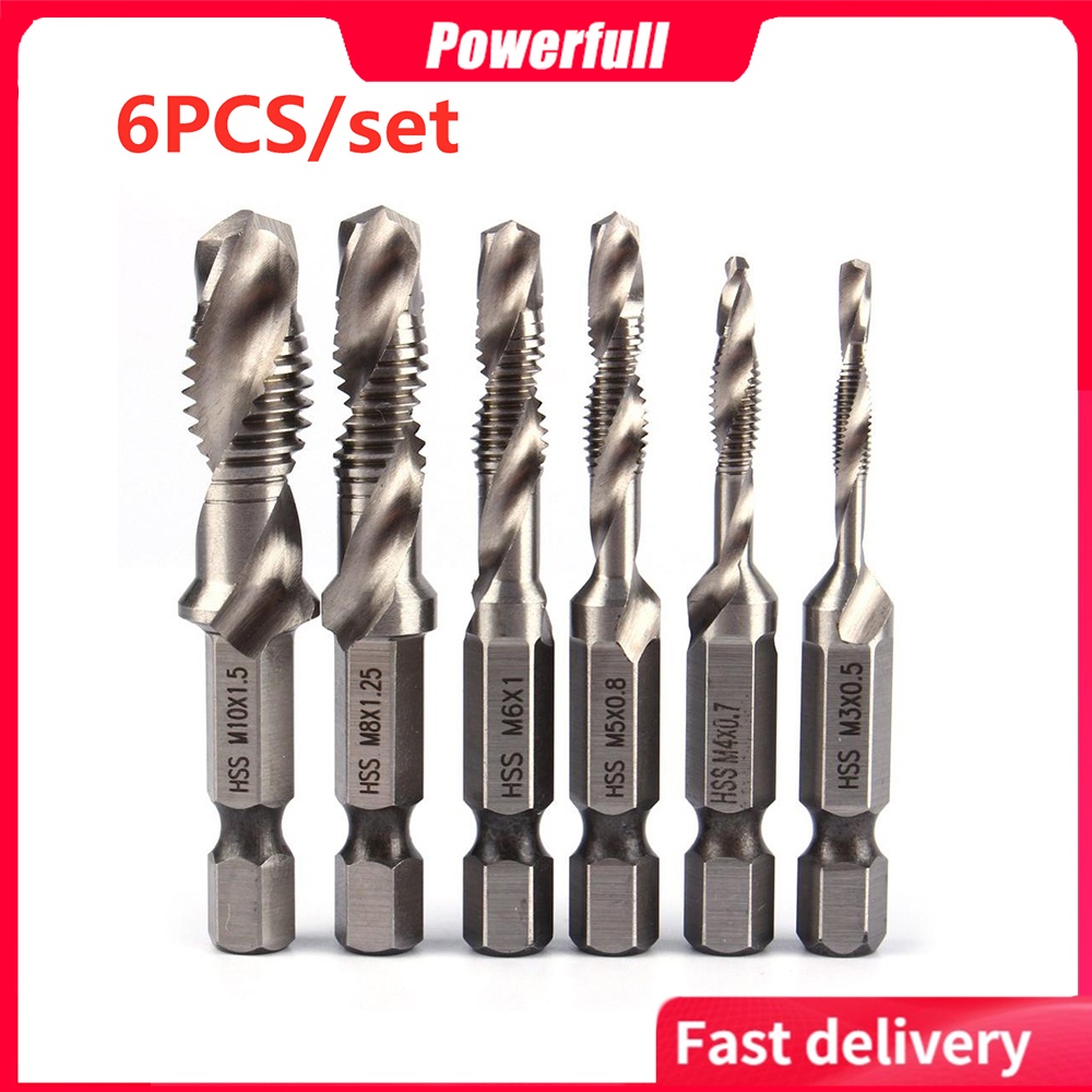 6PCS M3+M4+M5+M6+M8+M10 Titanium Coated HSS Thread Tap Set Metric Tap ...