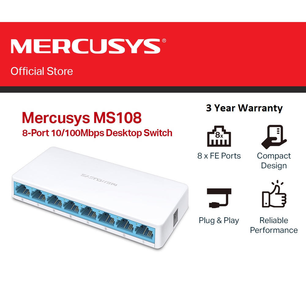 MERCUSYS 8-Port 10/100/1000Mbps Desktop Switch MS108 Power adapter ...