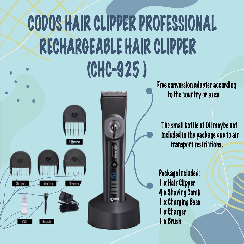 (READY STOCK)CODOS HAIR CLIPPER CHC-925 Professional Rechargeable Hair ...