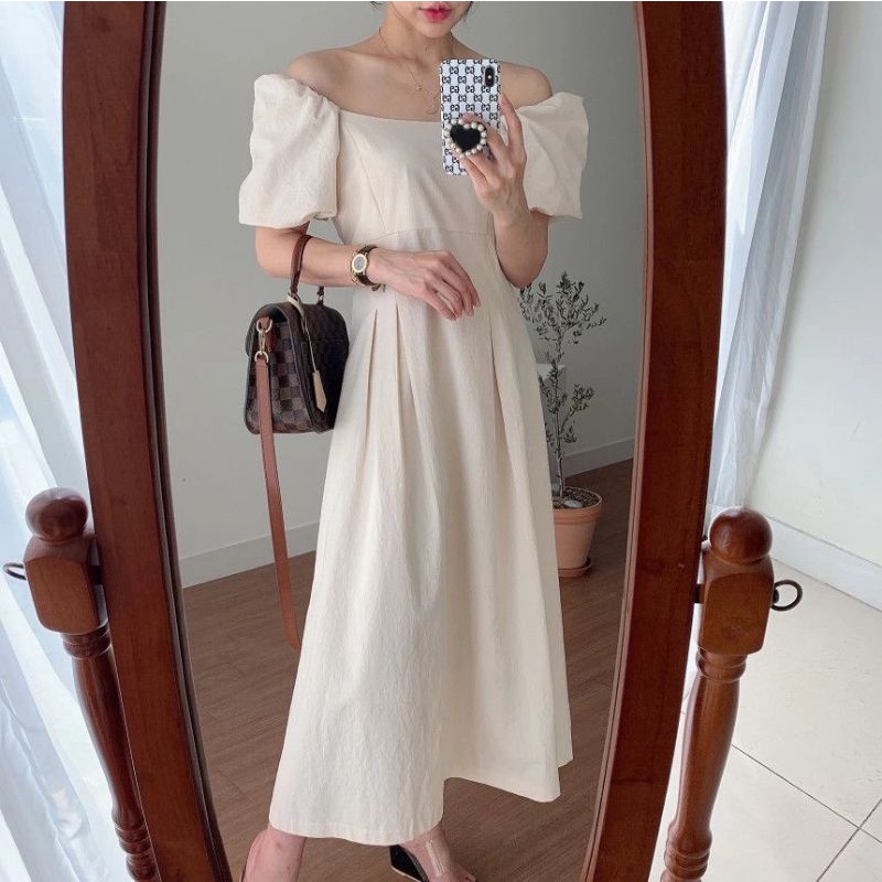Vintage OFF SHOULDER DRESS code T123 pink, milky | Shopee Malaysia