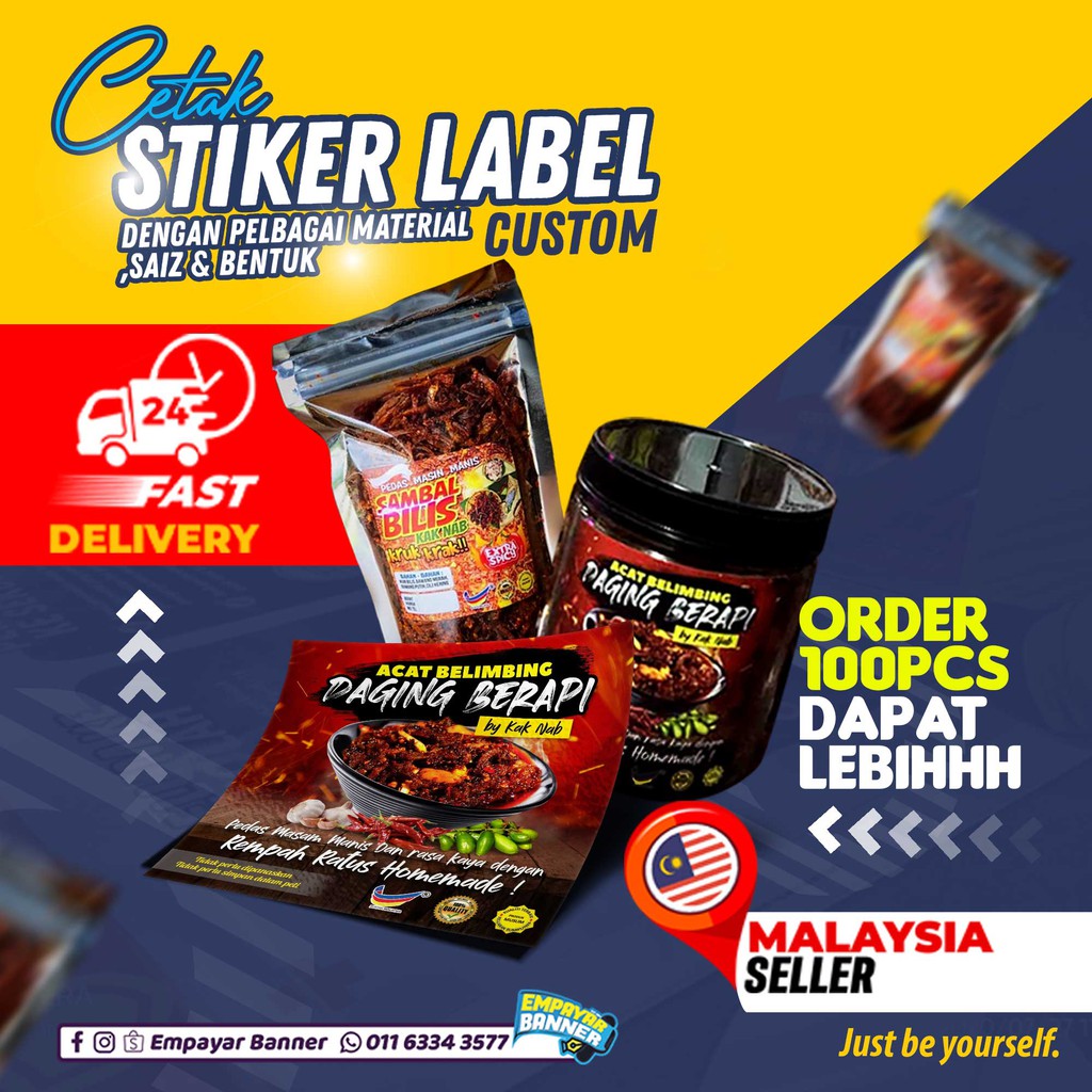 Sticker Label Produk 100pcs 3cm / 4cm / 5cm / 6cm ( Boleh Custom Design ...