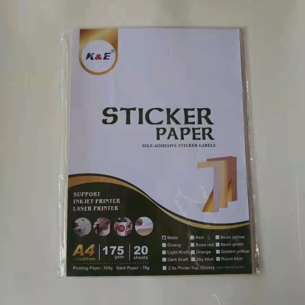 (20pcs)Stationary School Supplies K&E Sticker Paper A4 Size Matte ...