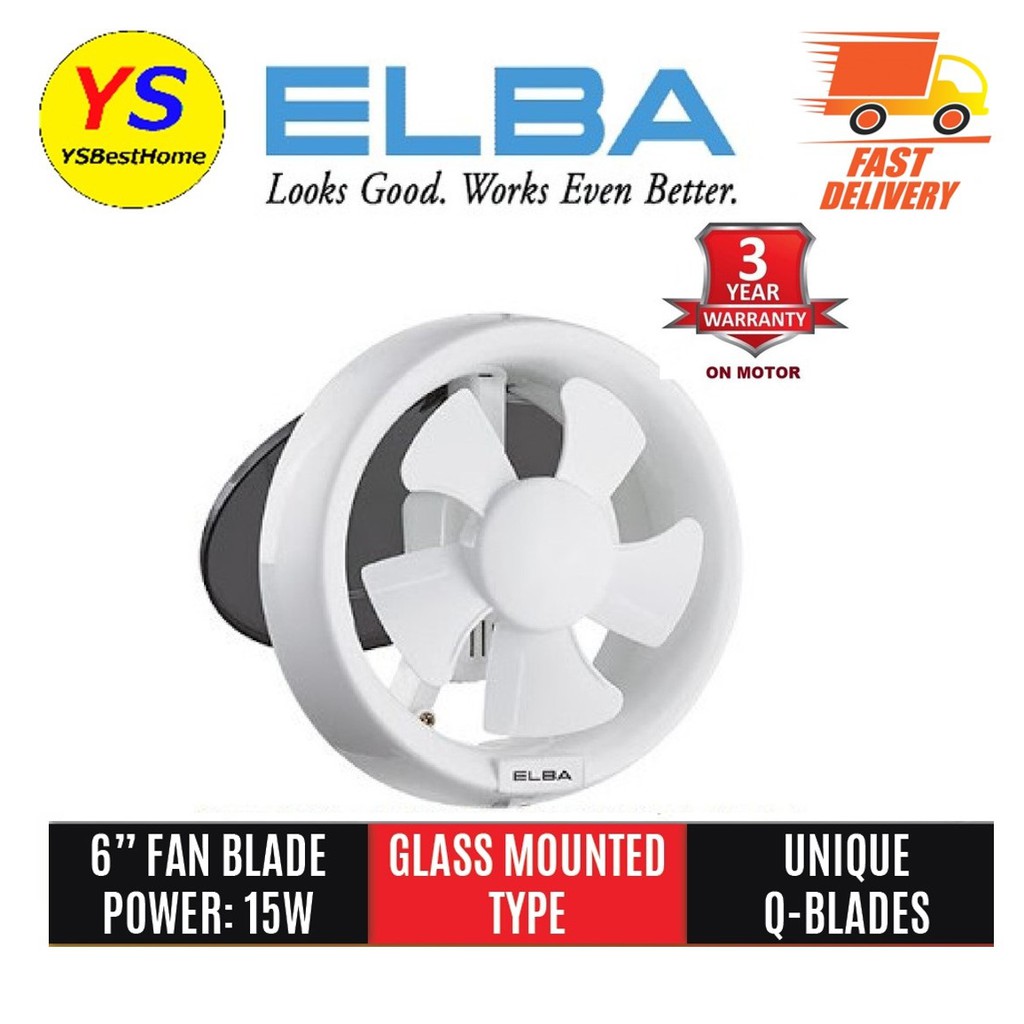 ELBA GLASS MOUNTED VENTILATION FAN EGVF-E0615(WH) GLASS EXHAUST FAN 6 ...