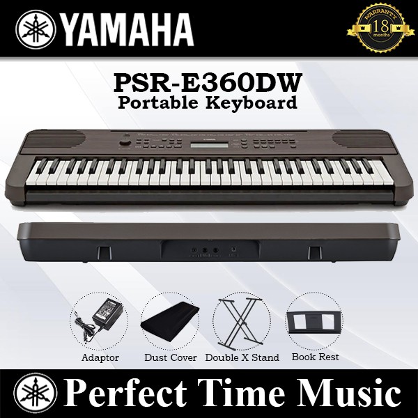 Yamaha PSR-E360 61 Key Portable Keyboard Electric Piano Dark Walnut Package 1 (PSRE360 / PSR ...