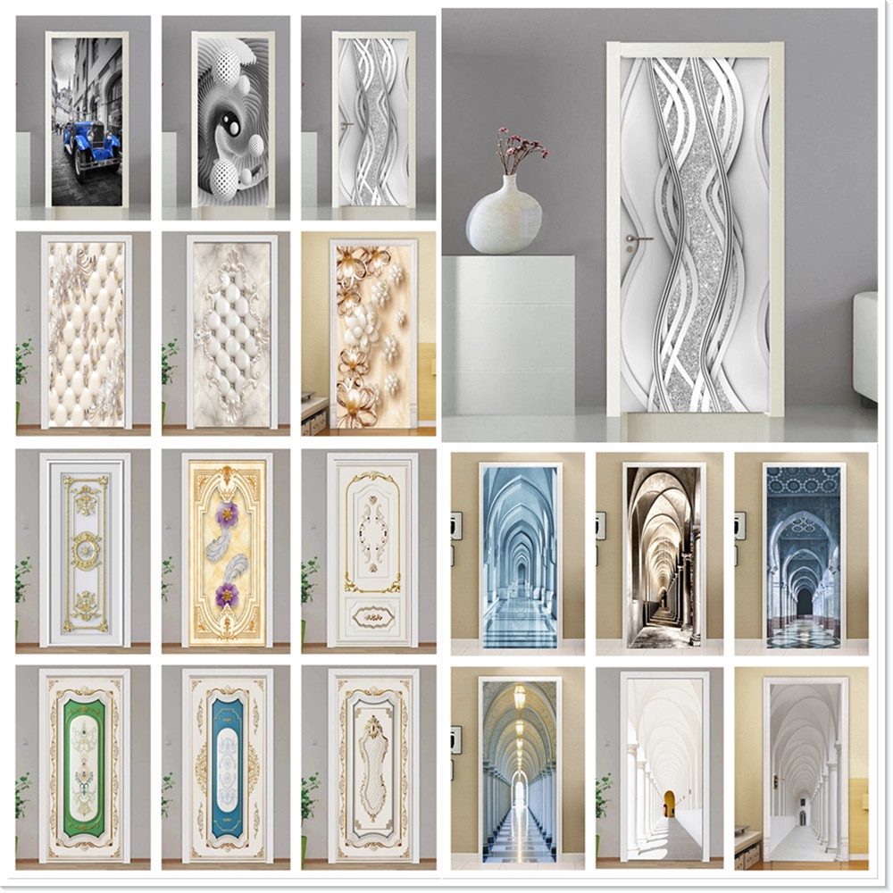 Door Sticker Modern 3D DIY European Fashion Wallpaper Living Room Art ...