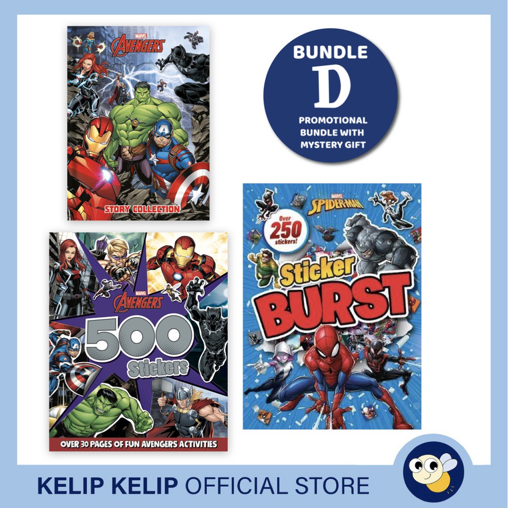 Marvel 3 Book Set (BUNDLE D) Includes Avengers Storybook, 500 Stickers ...