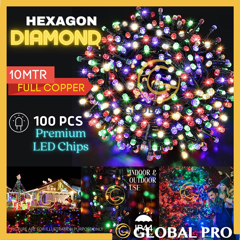 [FULL COPPER] 10MTR Diamond Hexagon 100 LED Decoration Lighting CNY ...