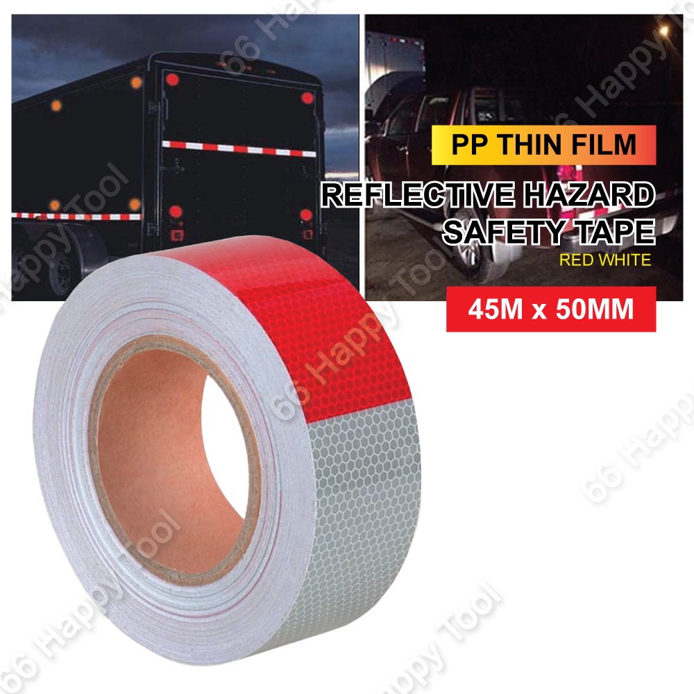 Reflective Hazard Red White Safety Tape 45Mx50mm Self Adhesive PP Thin ...