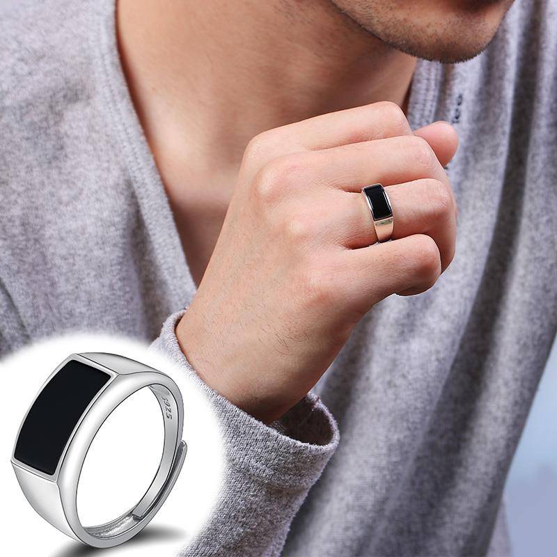cincin batu lelaki cincin lelaki Natural black agate advanced men's ...