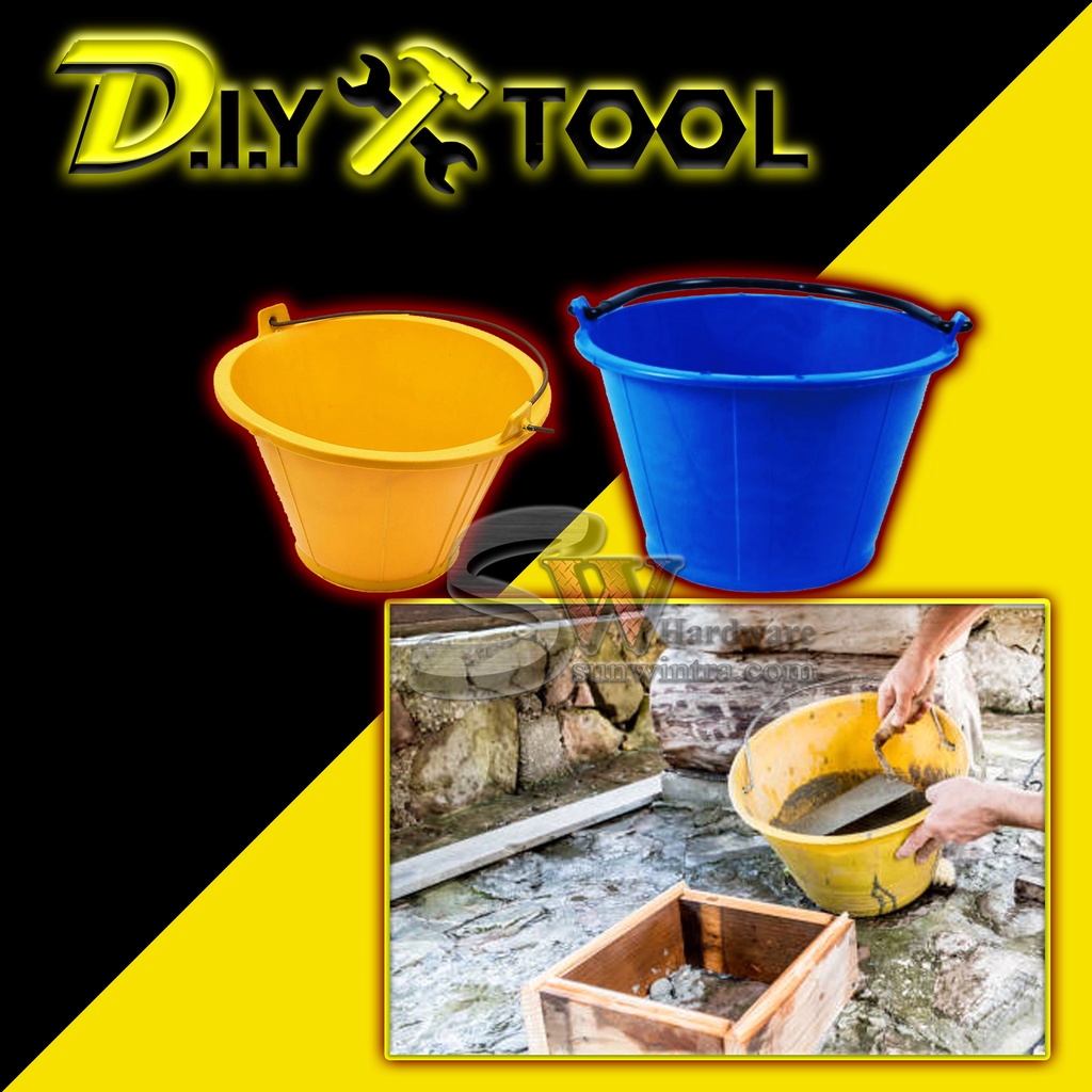 SW Hardware Heavy Duty Cement Bucket Cement Pail Yellow Steel Handle ...