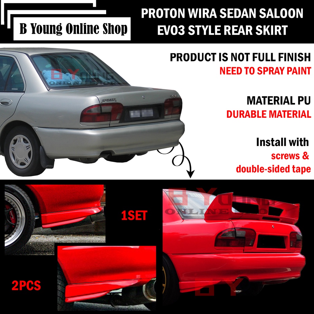 PROTON WIRA SALOON WIRA SEDAN EVO3 STYLE REAR SKIRT (E3) POLYURETHANE ...