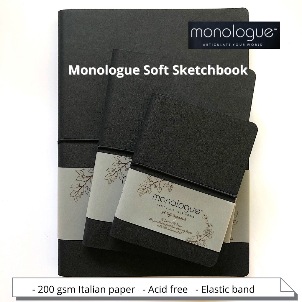 Monologue Soft Sketchbook (A4/A5/A6), 96 pages, 200 gsm, with elastic ...