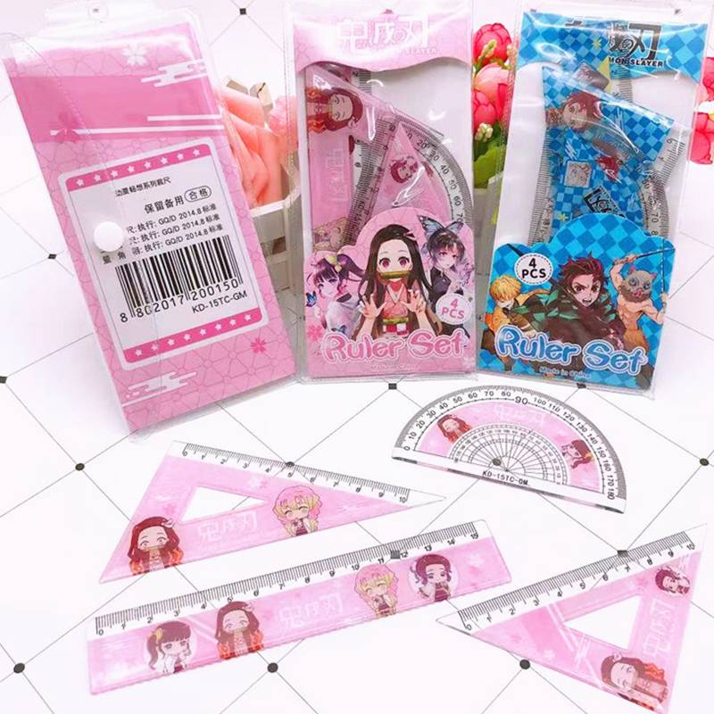 4PCS/Set Anime Demon Slayer Ruler Drawing Measurement Geometry ...