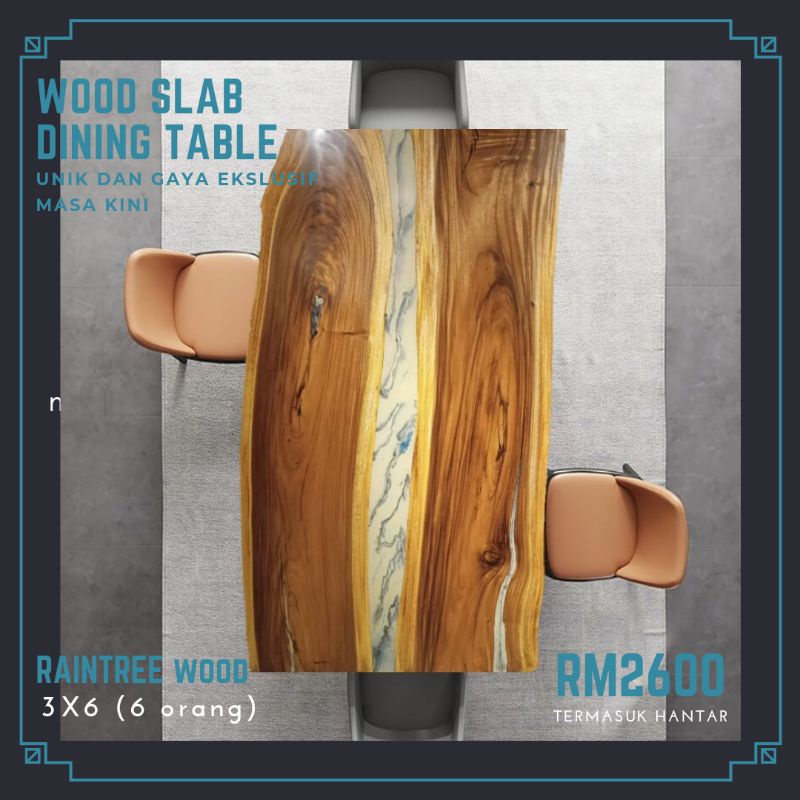 Meja makan kayu balak / dining table wood slab | Shopee Malaysia