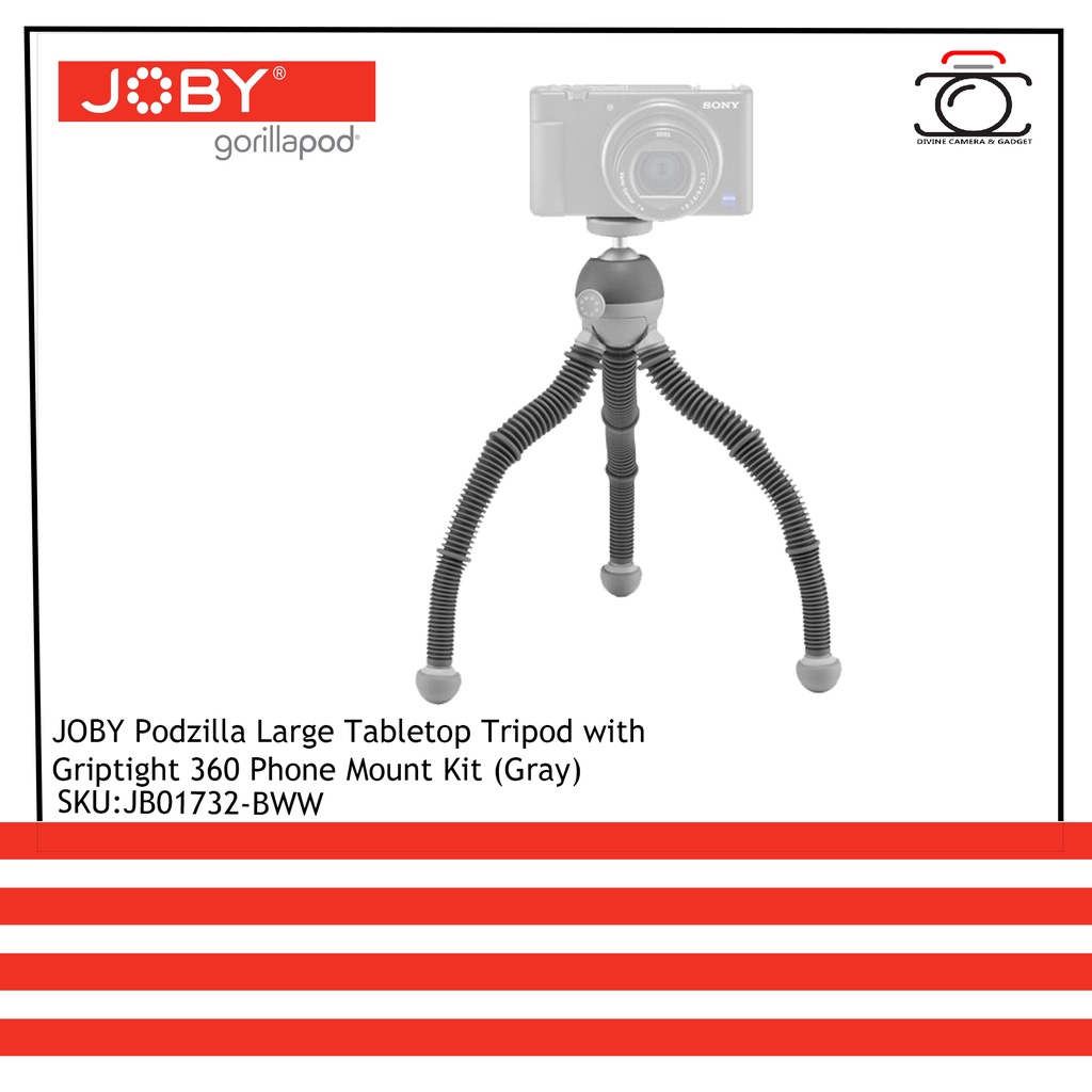 JOBY Podzilla Large Tabletop Tripod with Griptight 360 Phone Mount Kit ...