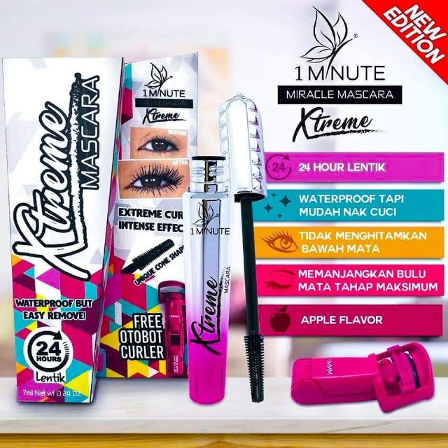 🔥FREE EYELASH CURLER🔥 1 MINUTE MIRACLE XTREME MASCARA | Shopee Malaysia