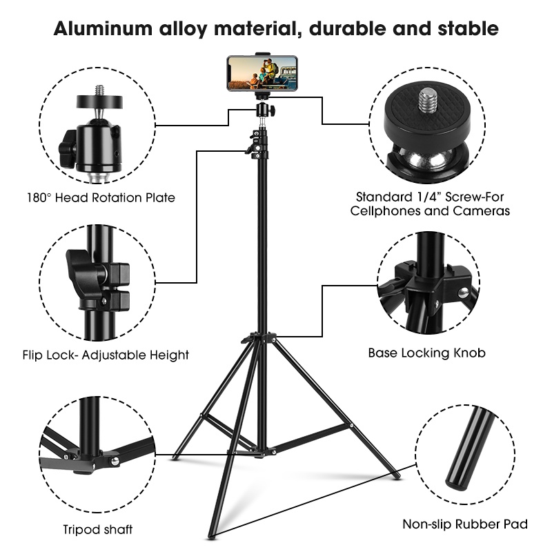 Metal 2.1M Mobile Phone Tripod Stand with Bluetooth for iPhone iPad ...
