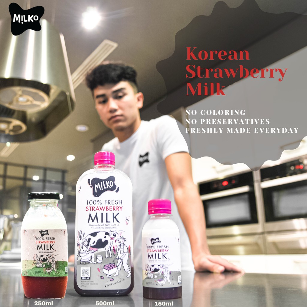 MILKO Korean Fresh Strawberry Milk (150ml/250ml/500ml) | Shopee Malaysia