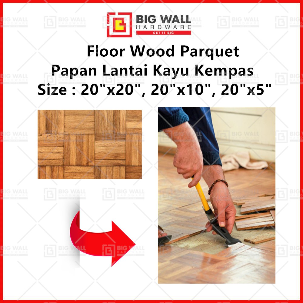 Flοor Wοod Parquet 20"x20" Papan Lantai Kayu Kempas Big Wall Hardware ...