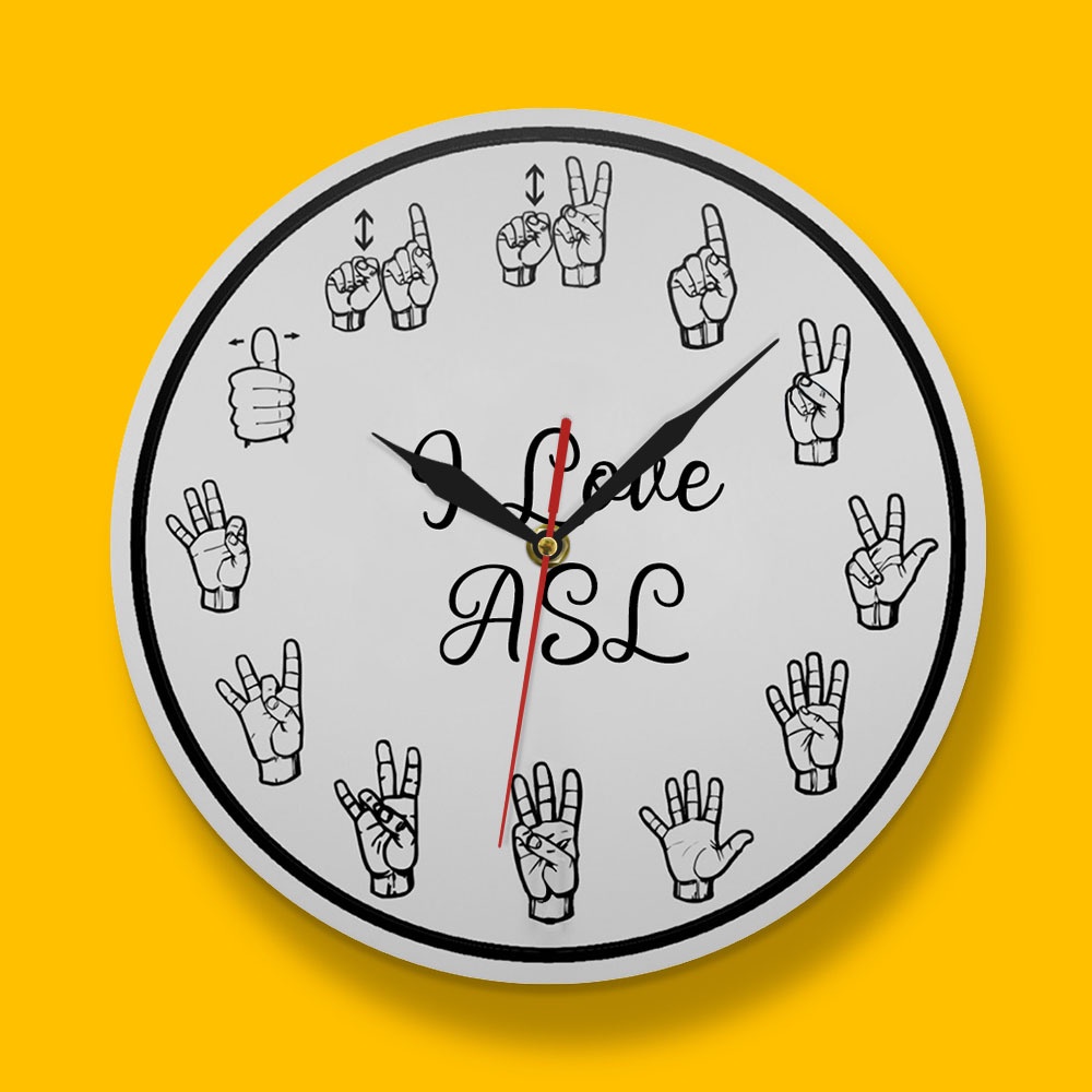 Wall Clock American Signal Language ASL Number Digital Palm Sign ...