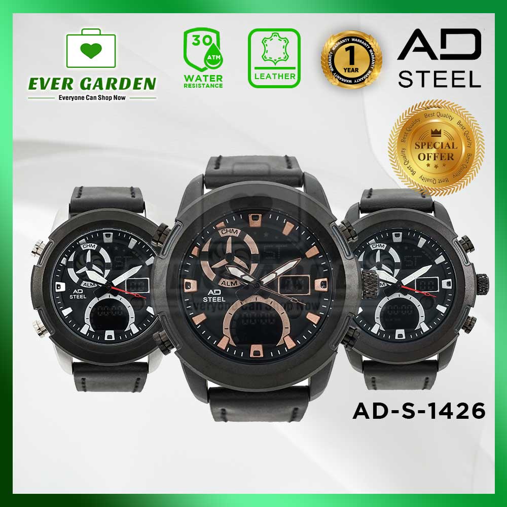 Evergarden AD-STEEL AD1426 Analog-Digital Sport Dual Leather Strap Men ...