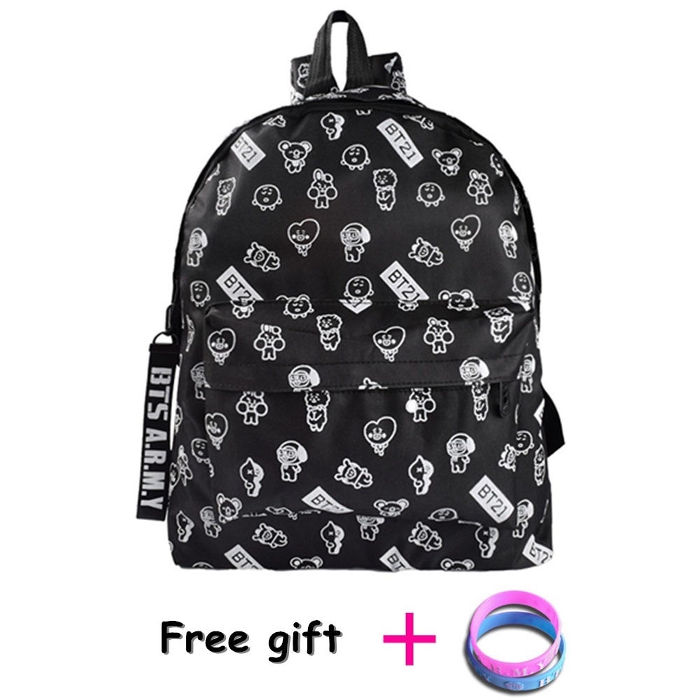 Kpop BTS Korean Backpack Bangtan Boys Black School Bag Travel Canvas ...