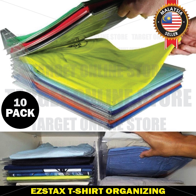 EZSTAX T-Shirt File Organizing System Storage Rack Neat Stack 10 Pack/Penyusun Baju EZSTAX ...