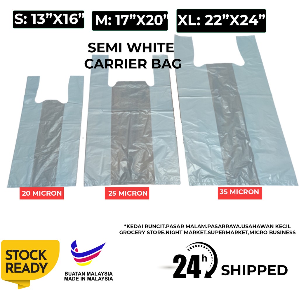 500 gram S/M/XL Semi White Carrier Bags Shopping Bag Kedai Runcit ...