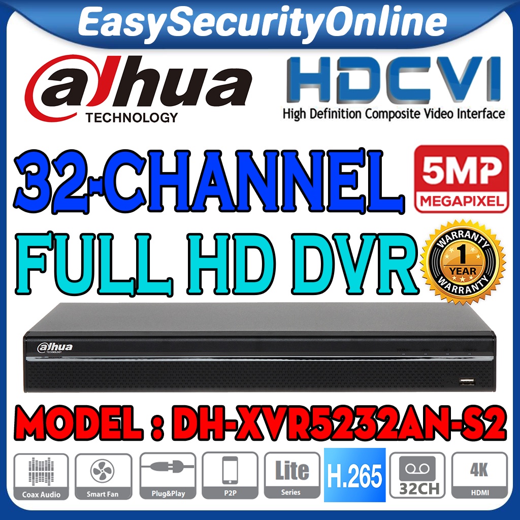 Dahua DH-XVR5232AN-S2 32 Channel 32CH Full HD 5M-N 1080P VGA/HDMI DVR ...