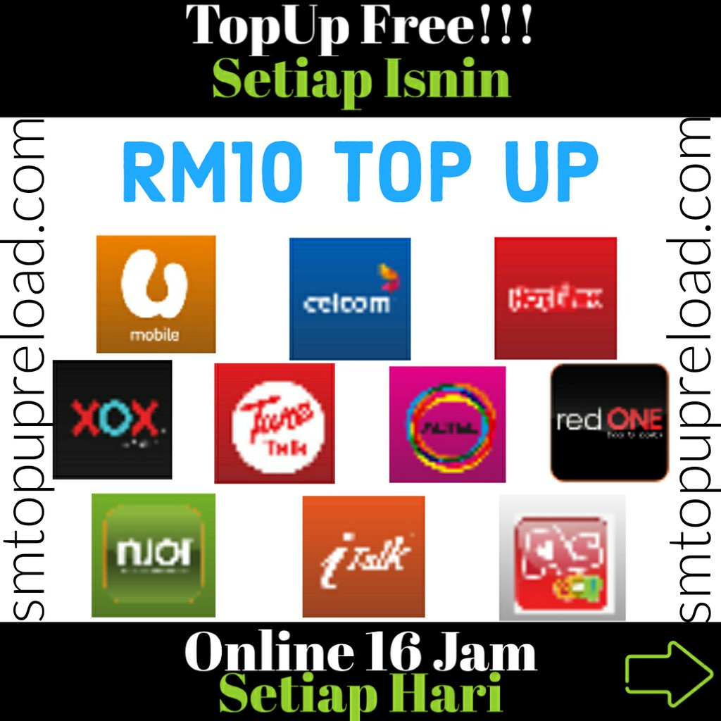 rm10 topup reload prepaid umobile maxis celcom xox tunetalk altel redone smartpas njoi italk ...