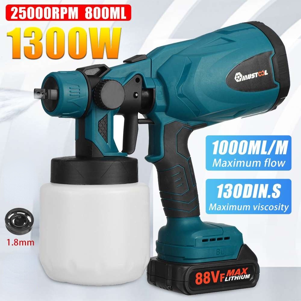 Cordless Electric Spray Gun High Power Home Paint Sprayer Nozzle Flow ...